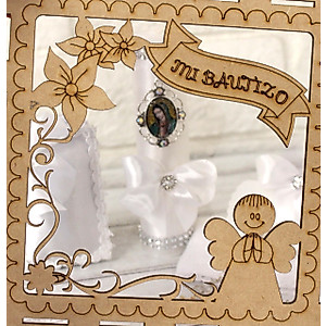 Elegant Wood Box 5pc Our Lady Guadalupe Charm Rhinestone Mi Bautizo Baptism Gift Set Rosary Candle Communion Espanol Nina Nino Favor Bible Velas Recuerdos