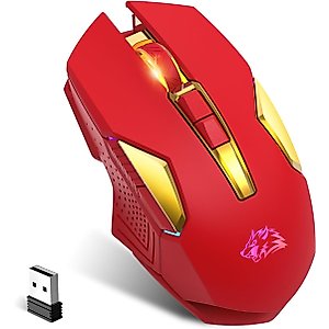 FELICON Wireless Gaming Mouse Rechargeable with Rainbow RGB Backlit,Optical Sensor 3 Level DPI,Ergonomic Gamer Laptop High Performance PC Mice with 8 Buttons for Windows 7/8/10/XP Vista（Red）