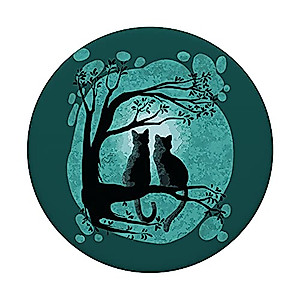 Cat Couple Watch The Full Moon - Cute Aesthetic Pattern PopSockets Swappable PopGrip