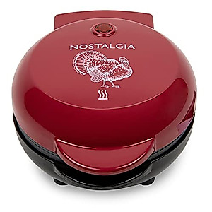 Nostalgia MyMini Personal Electric Heart Turkey Waffle Maker, 5-Inch Cooking Surface, Waffle Iron for Hash Browns, French Toast, Grilled Cheese, Quesadilla, Brownies, Cookies, Red