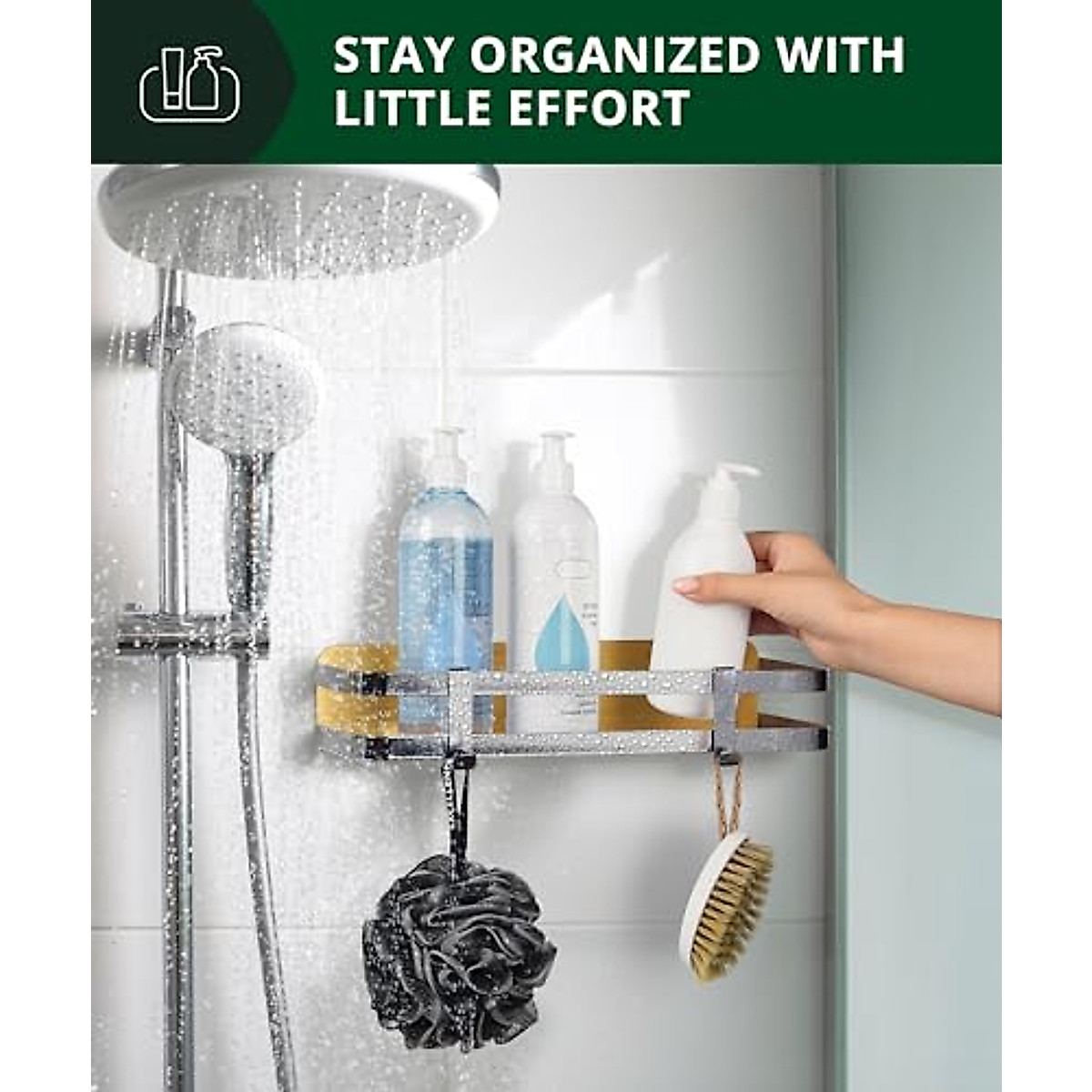 ROYAL CRAFT WOOD Bathroom Shower Caddy Organizer & Bath Product Holder for Wall - Self Adhesive Over The Toilet Storage Shower Shelves for Inside Shower - Shower Storage Suction Rack (2-Pack)