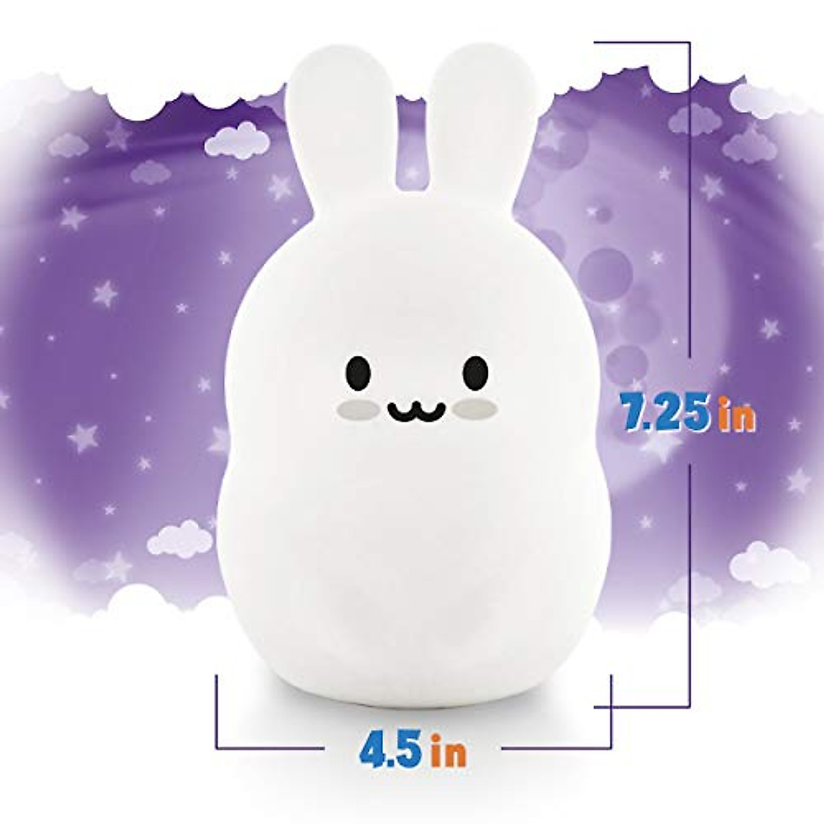 Lumipets Animal Kids Night Light, Silicone Nursery Light for Baby and Toddler, Squishy Night Light for Kids Room, Animal Night Lights for Girls and Boys, Kawaii Lamp, Cute Lamps for Bedroom (Bunny)