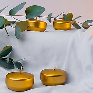 Horizon - Unscented 24 Piece Floating Candles for Parties | 2" Dripless and Smokeless Floating Candles with 5 Hours Burning Time for Centerpieces at Wedding, Pool, Home Decor | Metallic Gold