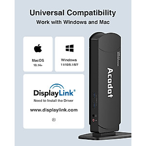 USB 3.0 Universal Docking Station, Acodot 13 in 1 Laptop Docking Station Dual Monitor for Windows and Mac, USB C Docking Station with HDMI, VGA, DVI, 6X USB 3.0, Gigabit Ethernet, Audio