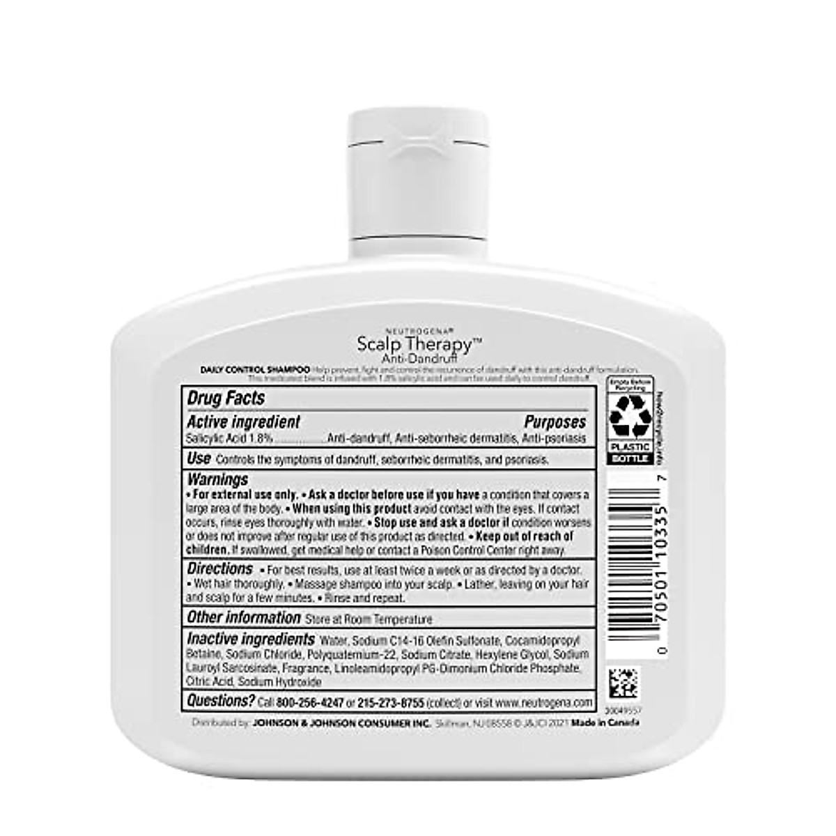 Neutrogena Scalp Therapy Anti-Dandruff Shampoo Daily Control, 1.8% salicylic acid, with fragrance of warm vanilla & toasted coconut notes, 12 fl oz