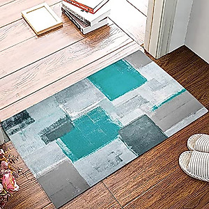 Welcome Rectangular Door Mat Turquoise Teal and Grey Art Artwork Modern Entrance Way Rugs Doormats Soft Non-Slip Washable Bath Rugs Floor Mats for Home Bathroom Kitchen 16x24 Inch