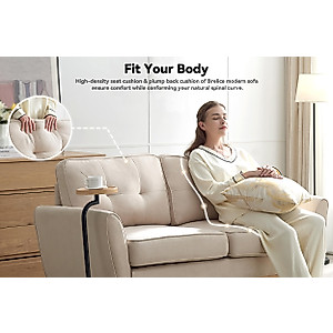 Brelice Loveseat Sofa, Mid Century Modern Decor Love Seat Couch with Solid Wood, Convertible Wooden Tray Living Room Furniture, Button Tufted Upholstered 2 Seat Couches for Bedroom, Apartment, Beige