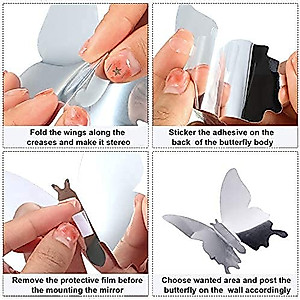 48 Pieces Butterfly Wall Decor DIY Mirror 3D Butterfly Stickers Removable Butterfly Decals for Home Nursery Classroom Kids Bedroom Bathroom Living Room Decor (Silver)