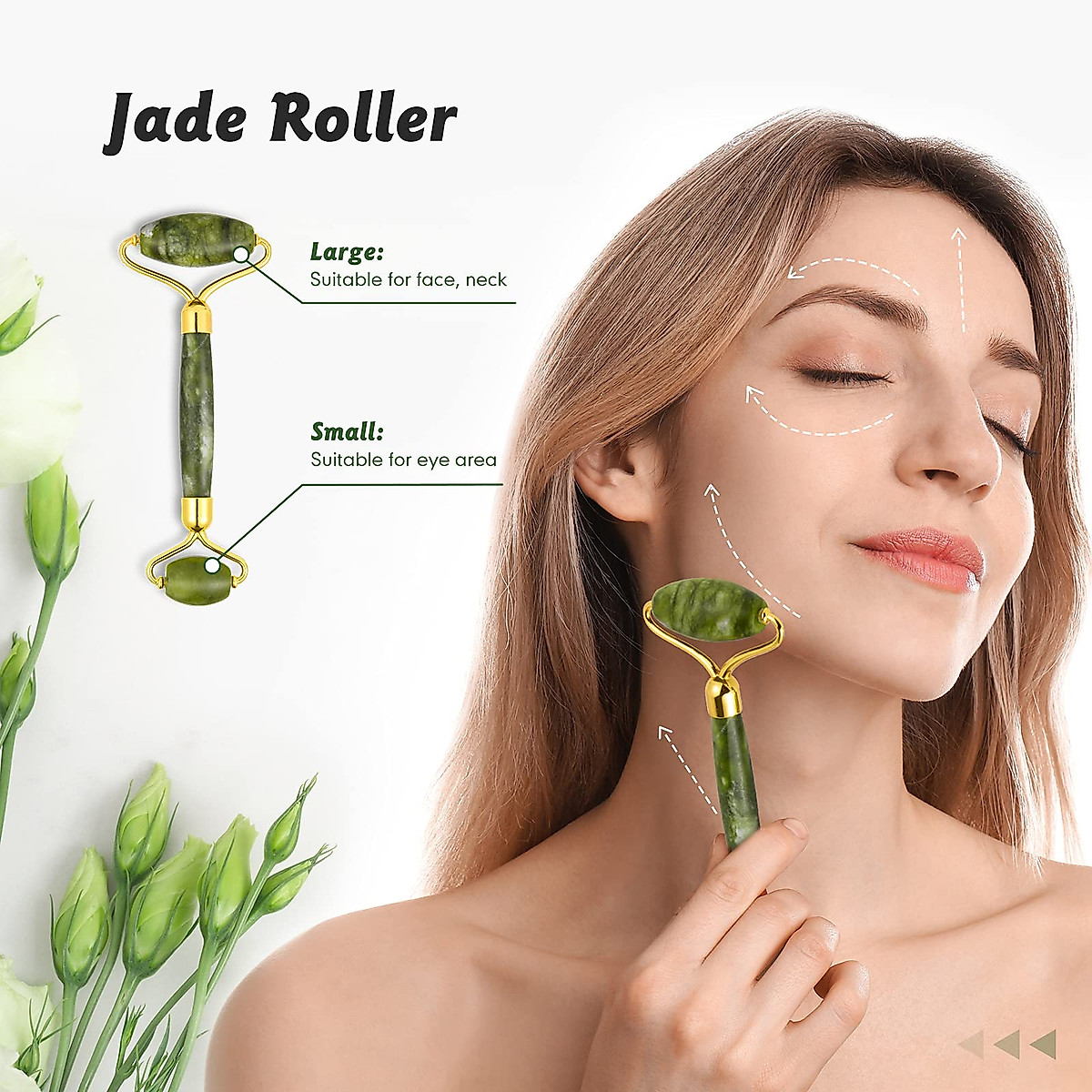 Jade Roller & Gua Sha Set, Face Roller, Cotify Anti-Aging Facial Roller, Natural Green Jade Beauty Massager Tool, Skin Care Tool for Face, Neck, Eye to Reduce Wrinkles and Relax Body Muscles