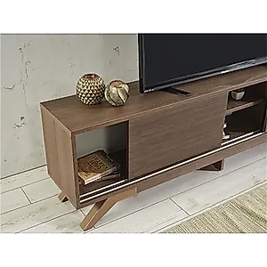 Natural Wood TV Stand Entertainment Center Mid Century Modern Console Table for Living Room Bedroom with 2 Sliding Door Cabinet 2 Shelves 67 inch Tv Unit, Walnut,Brown