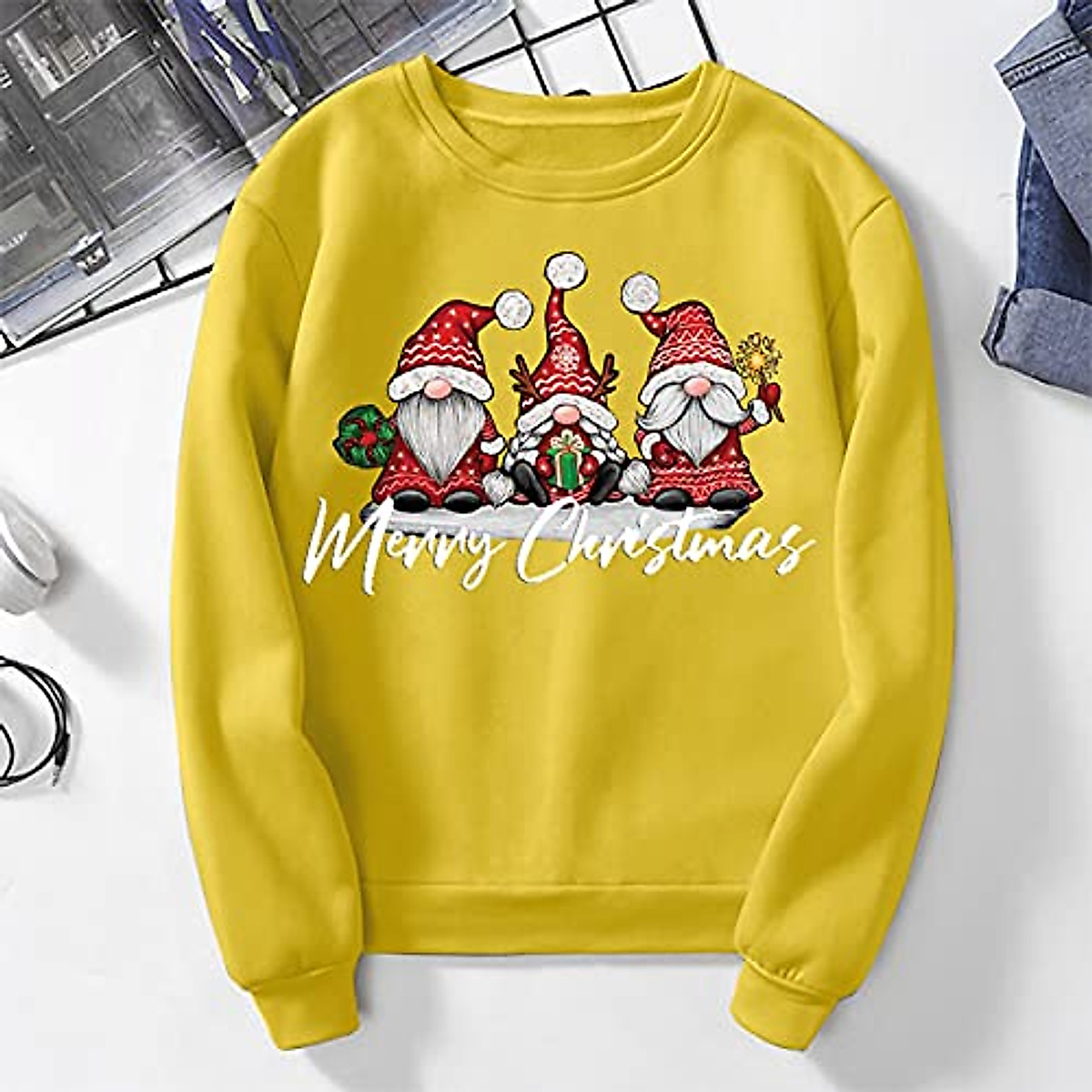 SNKSDGM christmas sweatshirt knit top snowflake reindeer tops blouse party fringe mini bodycon sweater dress waffle double layers oversized white shirts for women black pants for women ugly xmas