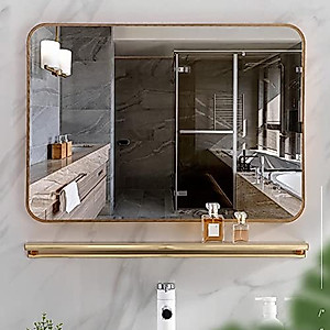 Bathroom Decor Bathroom Mirrors for Wall Black with Metal Frame Bathroom Wall Mirror Makeup Mirror Full Body Mirror Decorative Wall Mirror Hangs Horizontal or Vertical (Color : Gold,