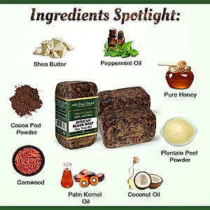 It's Pure Natural African Black Soap Bars with Tea Tree (Pack of 3) Organic Raw Soap for Face & Body, Acne Treatment & Dark Spot Remover [Made in Ghana]