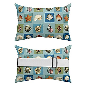 Recliner Head Pillow Ledge Loungers Chair Pillows with Insert Vintage Seashell Conch Starfish Patch Texture Lumbar Pillow with Adjustable Strap Outdoor Waterproof Patio Pillows for Beach Pool, 2 PCS