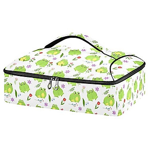 Kcldeci Insulated Thermal Food Carrier Insulated Casserole Carrier for Hot or Cold Food,Cute Green Frogs Insulated Tote Bag for Potluck Cookouts Parties Picnic,Lasagna Lugger