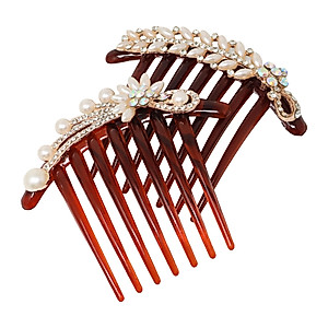 Honbay 2PCS 7 Teeth Hair Side Combs Pearl Crystal Rhinestone Floral Twist Combs Rhinestone Flower Hairpin Decorative Hair Combs Accessories for Women (2 Style)