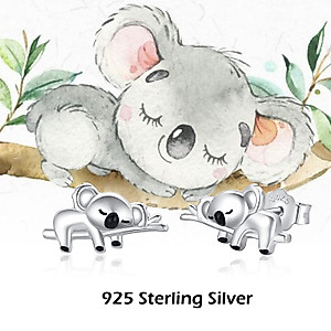 Koala Earrings 925 Sterling Silver Cute Koala Stud Earrings Koala Bear Jewelry Gift for Women Hypoallergenic Earrings for Sensitive Ears