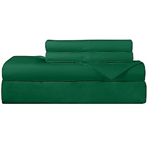 ROYALE LINENS 300 Thread Count 100% Long Staple Combed Cotton Sheet Set - 4 Piece Bed Sheet 1 Fitted Sheet, 1 Flat Sheet, 2 Pillowcase - Breathable Cool & Crisp Percale Sheet Set (Queen, Hunter Green)