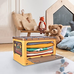 Mightree Collapsible Storage Bins with Lids, Large Clear Storage Bins with 5-doors, Stackable Folding Storage Box with Handles and Wheels, Organizer Cube for Home, Office, Closet, Car Trunk