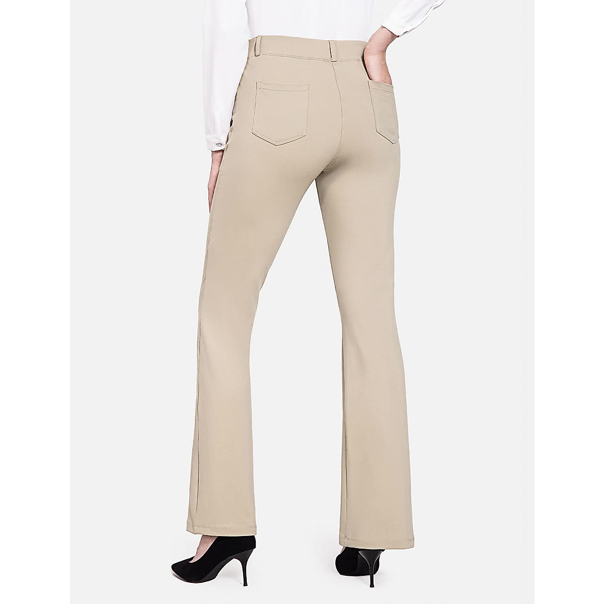 BALEAF Womens Khaki Work Pants Yoga Dress Pants Bootcut Pull On Slacks Petite Business Casual Office Trouser Pockets 29" M