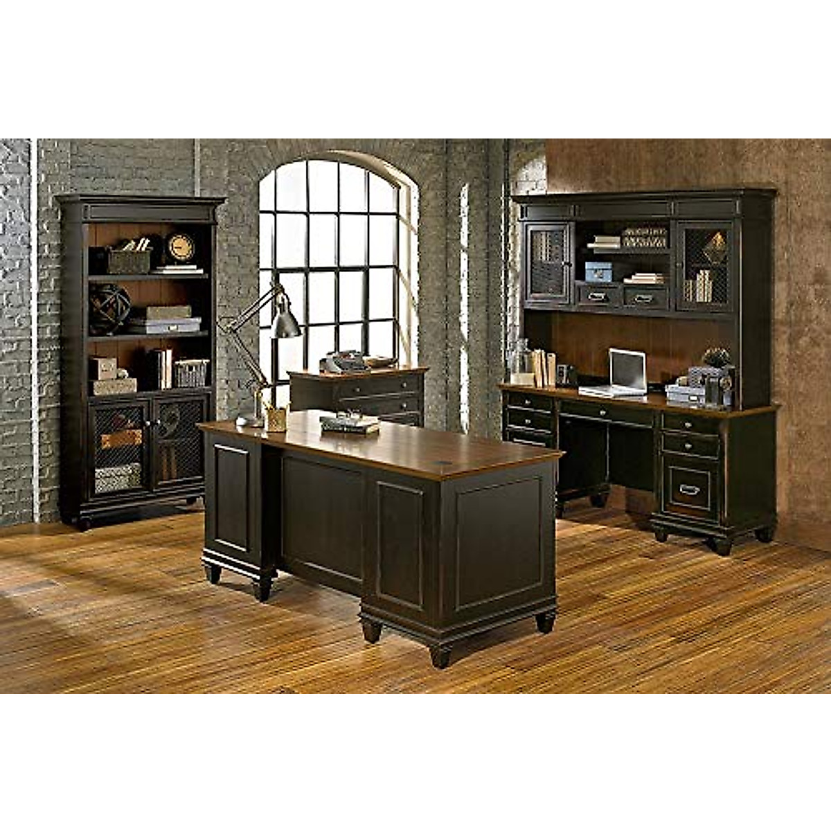 Martin Furniture Hartford Double Pedestal Shaped Desk, Brown - Fully Assembled