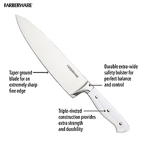 Farberware Edgekeeper 16-Piece Stainless Steel Block Set with Built-in Knife Sharpener, High-Carbon Stainless Steel Kitchen Knife Set with Ergonomic Handles, Acacia