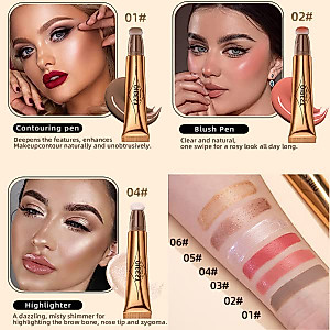 Yeweian 3PCS Liquid Contour Beauty Wand, Liquid Blush Highlighter Makeup Stick with Applicator, Cream Bronzer Stick Natural Matte Finish, Lightweight Blendable Cream Contour Highlighter Blush Wand