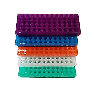 Tube Rack Double Panel 60 Positions Polypropylene for 0.5ml-2ml Microcentrifuge Tubes, Pack of 5(Blue, Orange,White, Purple, Green)