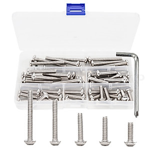 binifiMux 50pcs 1/4-20 Inch Round Head Phillips Machine Screws Assortment Kit, 304 Stainless Steel Silver Tone, 1/4 x 3/4,1,1-1/8,1-5/8,2 Inch