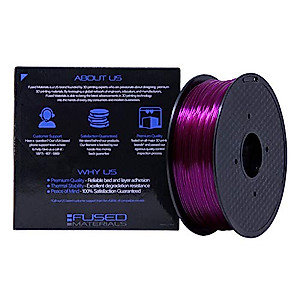 Fused Materials Transparent Purple PETG 3D Printer Filament - 1kg Spool, 1.75mm, Dimensional Accuracy +/- 0.03 mm, (Trans Purple)