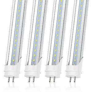 JESLED 4FT LED T8 Type A+B Tube Lights, 12W(50W Equivalent), 2400LM High Output, 6000K, Plug and Play or Ballast Bypass, Double End Powered, 4 Foot T10 T12 Fluorescent Bulbs Replacement, Clear(4-Pack)