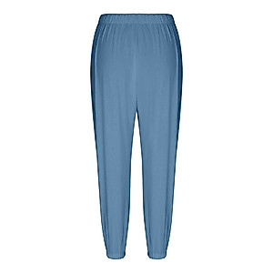 Lightweight Casual Summer Pants for Women Trendy Elastic High Waisted Cotton Linen Cropped Pant Trousers Loose Comfy