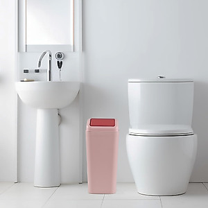 Dehouse 10 L/2.6 Gallon Trash Can with Swing-Top Lid, Plastic Swing-Top Trash Can, Pink