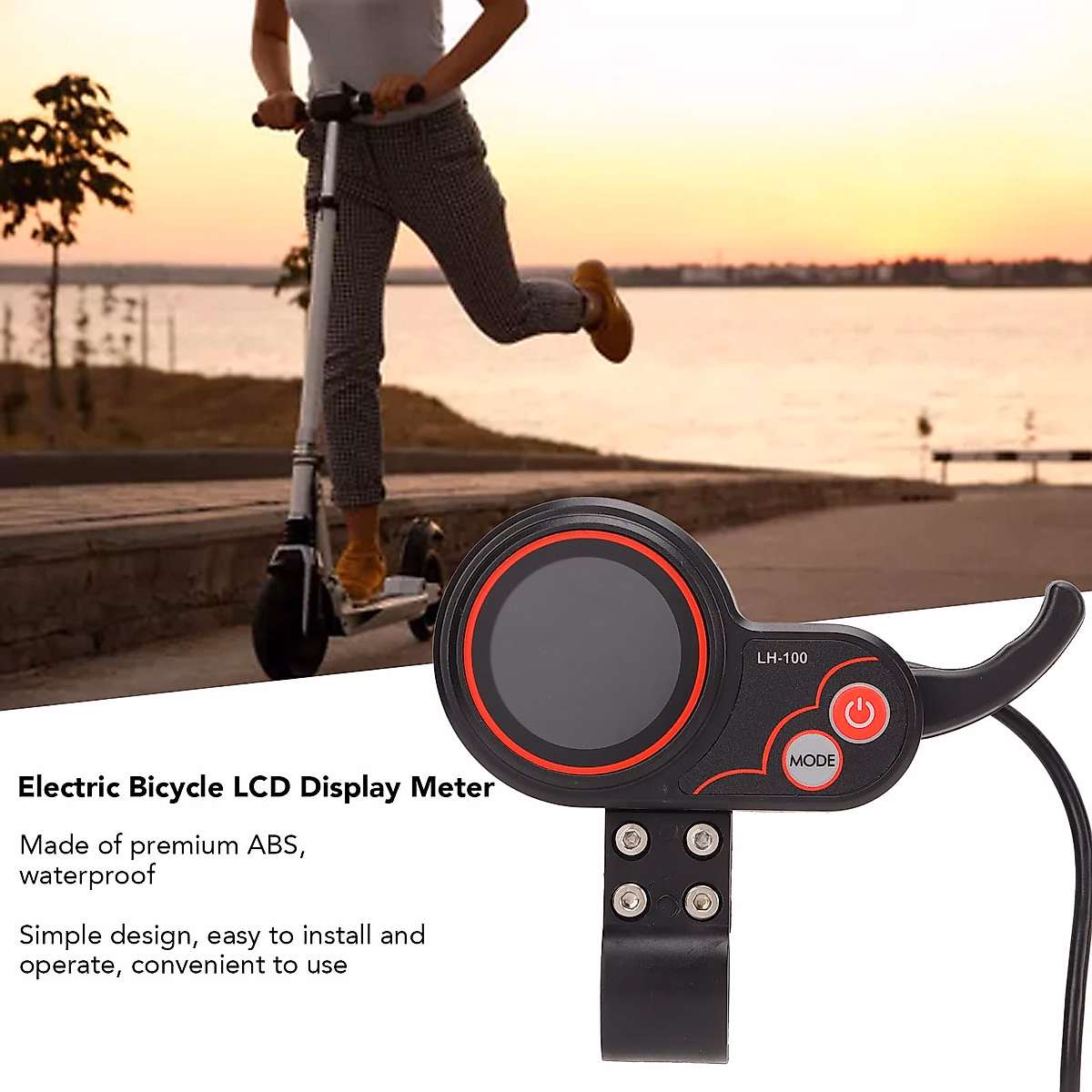 Natudeco E-Bike LCD Screen ABS Electric Bicycle LCD Display Meter with 5P Connector 24V 36V 48V 60V Control Waterproof Panel for 22.2mm Electric Scooter