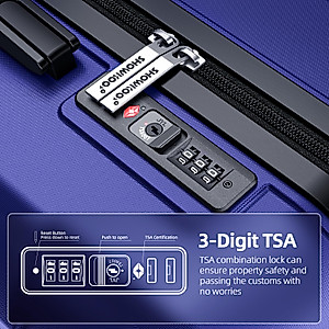 SHOWKOO Luggage Sets Expandable PC+ABS Durable Suitcase Sets Double Wheels TSA Lock 4 Piece Luggage Set Royal Blue