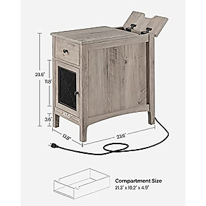 VASAGLE Side Table with Storage, End Table with USB Ports and Outlets, Nightstand with Charging Station, Drawer, Storage Cabinet, Magazine Rack, for Living Room, Bedroom, Greige