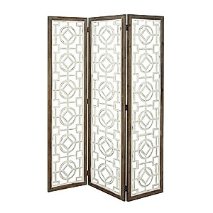 Deco 79 Wood Geometric Partition Room Divider Screen Hinged Foldable Partition 3 Panel Privacy Screen with Intricately Carved Designs, Room Partition 54" x 1" x 72", White
