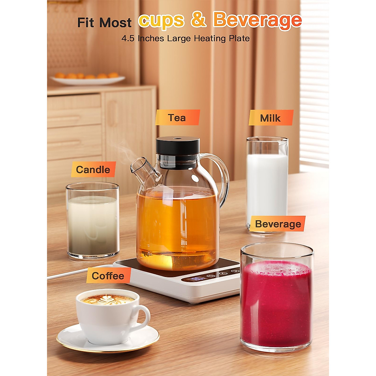 Misby Coffee Mug Warmer, Coffee Warmer for Desk with 6 Temp Settings, 8H Auto Shut Off Coffee Cup Warmer 12H Timer, Smart Coffee Warmer Plate Keeps Hot, Fresh for Coffee, Tea, Milk, Beverage,White