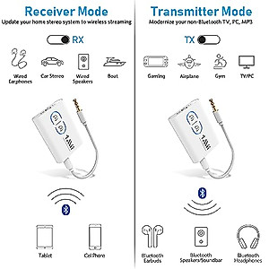 1Mii Bluetooth 5.3 Transmitter Receiver for TV to Wireless Headphones, Dual Link AptX Adaptive/Low Latency/HD Audio, Aux Bluetooth Audio Receiver Adapter for Home Stereo, Airplane, Boat, Gym