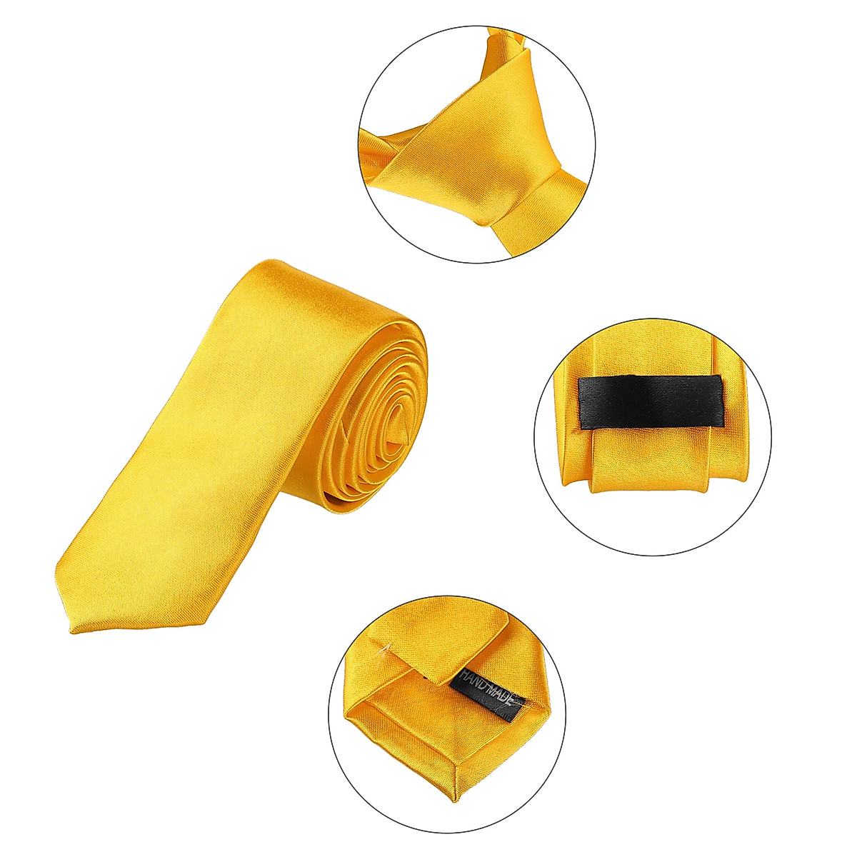 Allegra K Men's Classic Self-tied Solid Color Neckties Skinny Wedding Party Work Neck Tie Medium Yellow