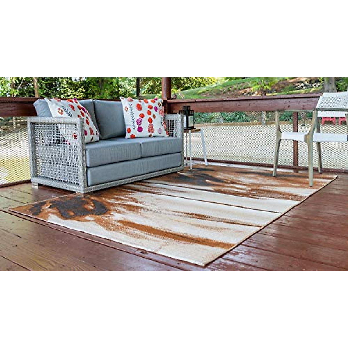 Unique Loom Outdoor Modern Collection Area Rug - Shore (10' x 12' 2" Rectangle, Brown/ Beige)
