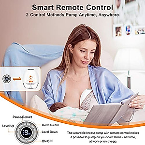 Wearable Breast Pump with Remote Control, Ultra Light Portable Breast Pump, Hands Free Electric Breast Pump with 4 Modes & 9 Levels,Rechargeable Wireless All-in-One Breast Pump with 18-24mm Flanges