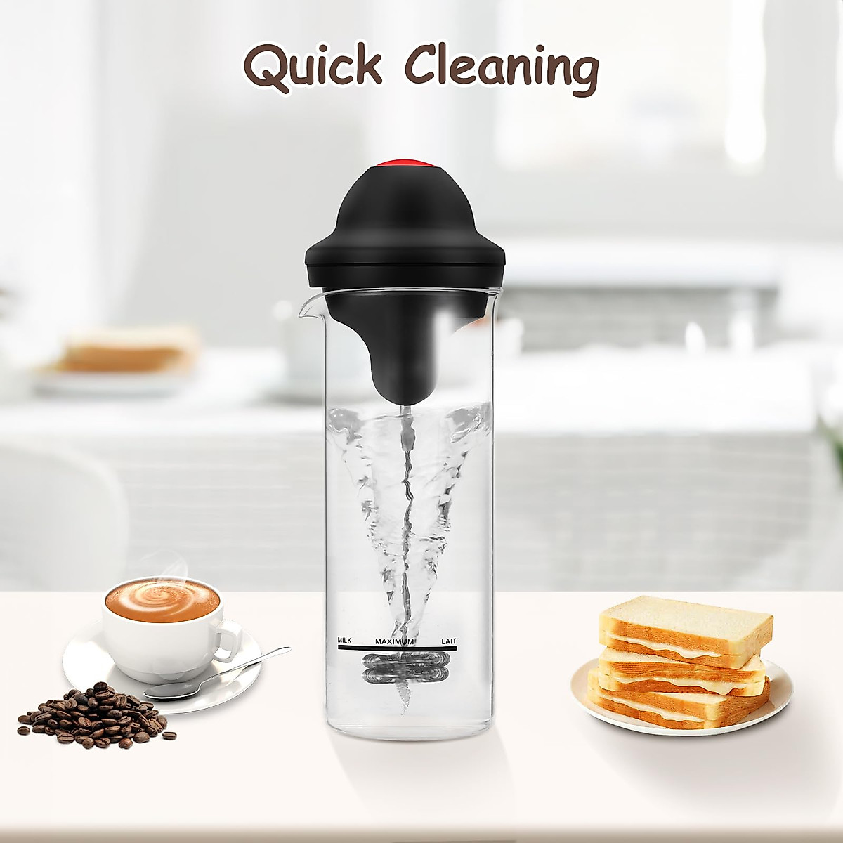 SHANGSKY Milk Frother Handheld with Stand, Milk Frother Battery Operated Coffee Frother for Cappuccino Latte Hot Chocolate, Portable Drink Mixer Electric Whisk Mini Frother with Cup 17 oz