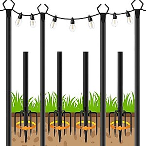 LETIANPAI 4 Pack String Light Poles,10 Ft Metal Poles with Fork for Outdoor String Lights,Outdoor Light Poles with Fork,Poles/Post/Stand for Outside,Patio,Deck,Backyard,Garden Wedding,Party