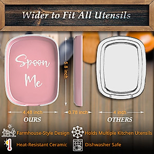 Ceramic Spoon Rest for Stove Top, DAYYET Large Spoon Holder, Spoon Rest for Kitchen Counter, Heat-Resistant Cooking Utensil Rest, Pink Kitchen Decor and Accessories