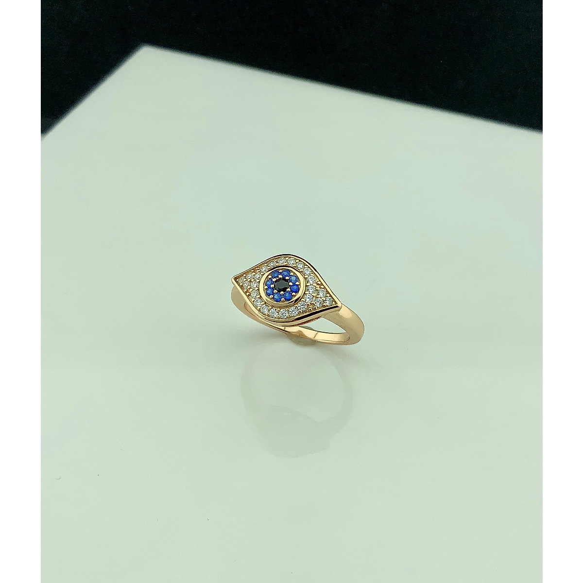 SILVERCLOSEOUT Rose Gold Plated Sterling Silver Blue Cz Evil eye Ring - Size 8