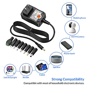 15W Universal AC Adapter 3V 4.5V 5V 6V 7.5V 9V 12V 0.5A 1A 1.25A MAX Multi Voltage Switching Power Supply Replacement for Household Electronics Routers CCTV IP Cameras Smartphone Speakers