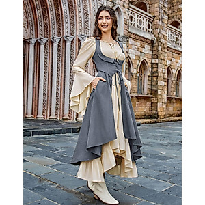 Scarlet Darkness Women Renaissnace Faire Costume Peasant Medieval Lace Up Overdress Slate Gray S