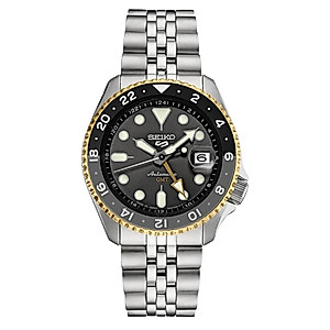 SEIKO SSK021 Automatic Watch for Men - 5 Sports Collection - Men's Sport Watch, Stainless Steel, Charcoal Dial, GMT Hand - Water-Resistant 100M