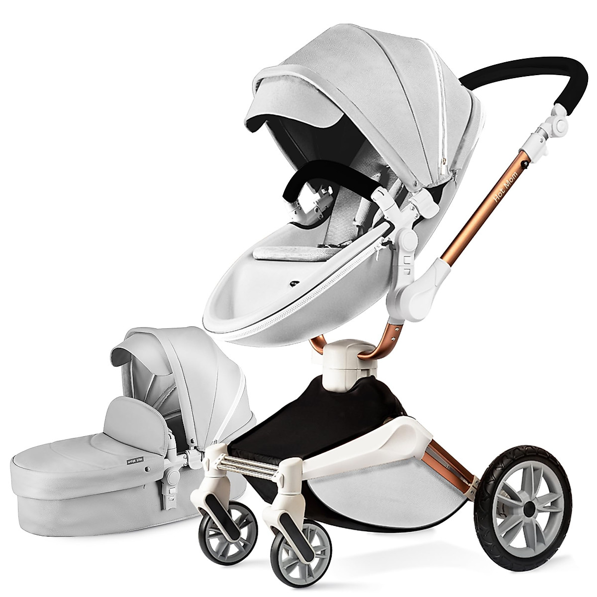 Hot Mom Baby Stroller 360 Rotation Function,Hot Mom Baby Carriage Pu Leather Pushchair Pram,F023 (Grey)
